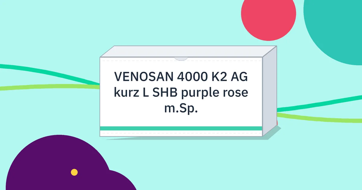 Symbolbild: Packung mit der Aufschrift VENOSAN 4000 K2 AG kurz L SHB purple rose m.Sp. (PZN 18848044) – Verfügbarkeit und Bezug in Apotheken in Frankfurt am Main