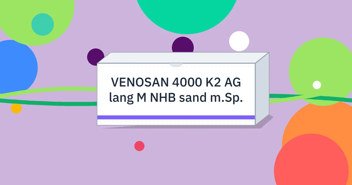 Symbolbild: Packung mit der Aufschrift VENOSAN 4000 K2 AG lang M NHB sand m.Sp. (PZN 14422727) – Verfügbarkeit und Bezug in Apotheken in Frankfurt am Main