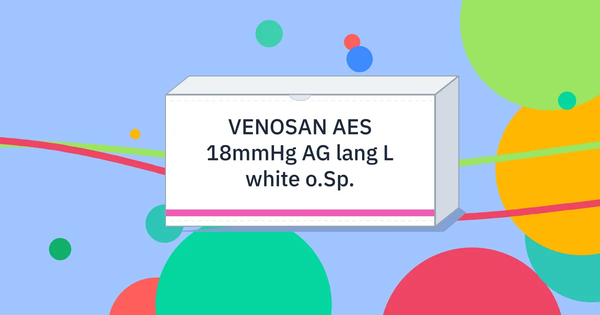Symbolbild: Packung mit der Aufschrift VENOSAN AES 18mmHg AG lang L white o.Sp. (PZN 15323329) – Verfügbarkeit und Bezug in Apotheken in Frankfurt am Main