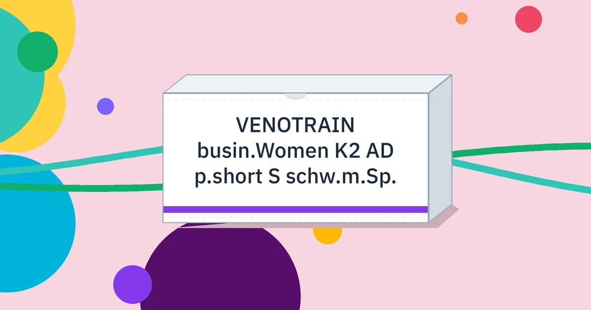 Symbolbild: Packung mit der Aufschrift VENOTRAIN busin.Women K2 AD p.short S schw.m.Sp. (PZN 10196323) – Verfügbarkeit und Bezug in Apotheken in Frankfurt am Main