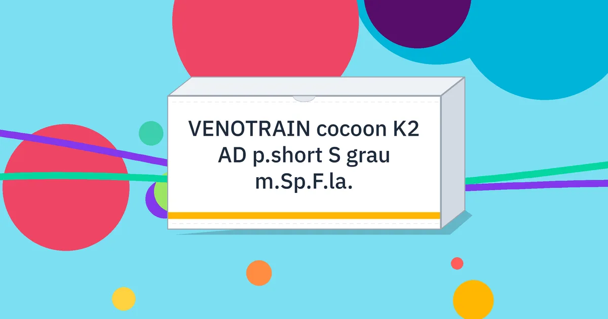 Symbolbild: Packung mit der Aufschrift VENOTRAIN cocoon K2 AD p.short S grau m.Sp.F.la. (PZN 19198795) – Verfügbarkeit und Bezug in Apotheken in Frankfurt am Main