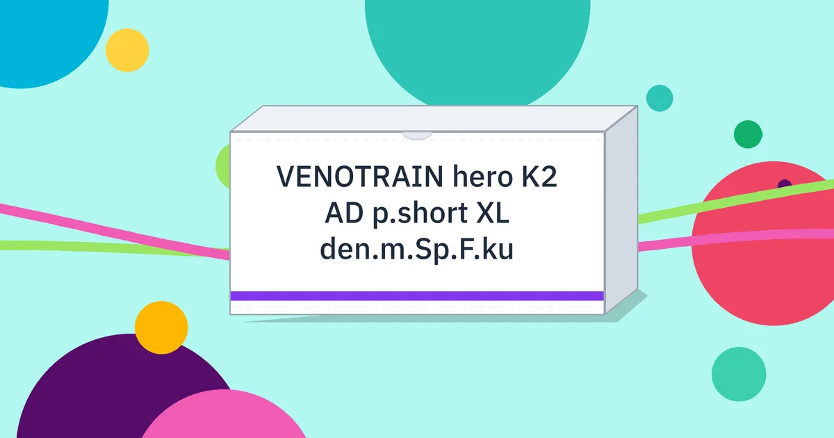 Symbolbild: Packung mit der Aufschrift VENOTRAIN hero K2 AD p.short XL den.m.Sp.F.ku (PZN 19190894) – Verfügbarkeit und Bezug in Apotheken in Frankfurt am Main