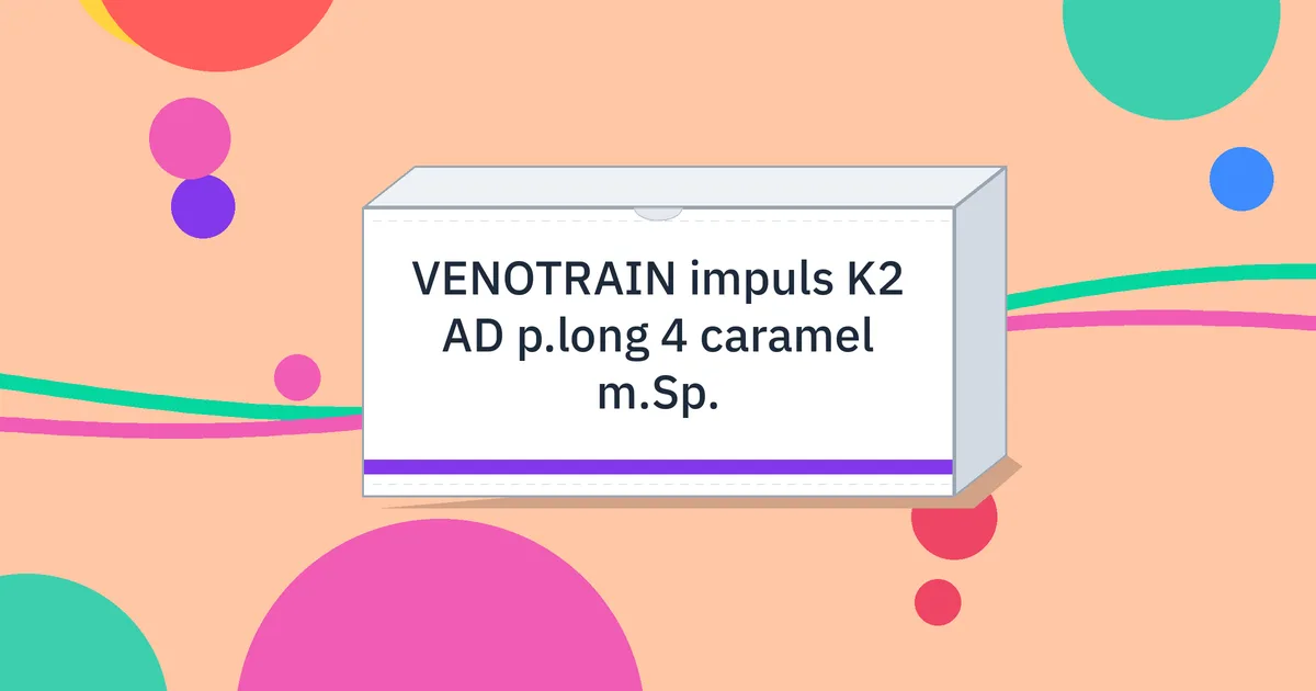 Symbolbild: Packung mit der Aufschrift VENOTRAIN impuls K2 AD p.long 4 caramel m.Sp. (PZN 00614038) – Verfügbarkeit und Bezug in Apotheken in Frankfurt am Main