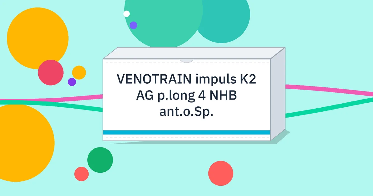 Symbolbild: Packung mit der Aufschrift VENOTRAIN impuls K2 AG p.long 4 NHB ant.o.Sp. (PZN 15215166) – Verfügbarkeit und Bezug in Apotheken in Frankfurt am Main