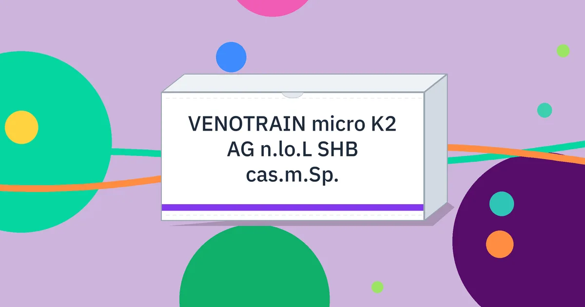 Symbolbild: Packung mit der Aufschrift VENOTRAIN micro K2 AG n.lo.L SHB cas.m.Sp. (PZN 20760061) – Verfügbarkeit und Bezug in Apotheken in Frankfurt am Main
