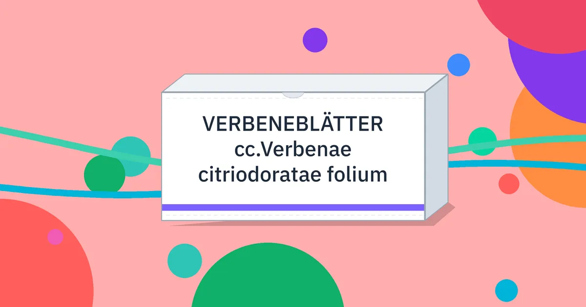 Symbolbild: Packung mit der Aufschrift VERBENEBLÄTTER cc.Verbenae citriodoratae folium (PZN 20953848) – Verfügbarkeit und Bezug in Apotheken in Frankfurt am Main