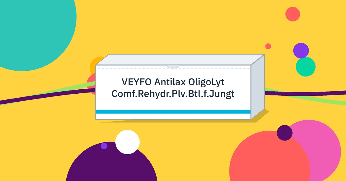 Symbolbild: Packung mit der Aufschrift VEYFO Antilax OligoLyt Comf.Rehydr.Plv.Btl.f.Jungt (PZN 18378578) – Verfügbarkeit und Bezug in Apotheken in Frankfurt am Main