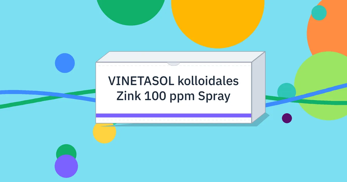 Symbolbild: Packung mit der Aufschrift VINETASOL kolloidales Zink 100 ppm Spray (PZN 19160261) – Verfügbarkeit und Bezug in Apotheken in Frankfurt am Main