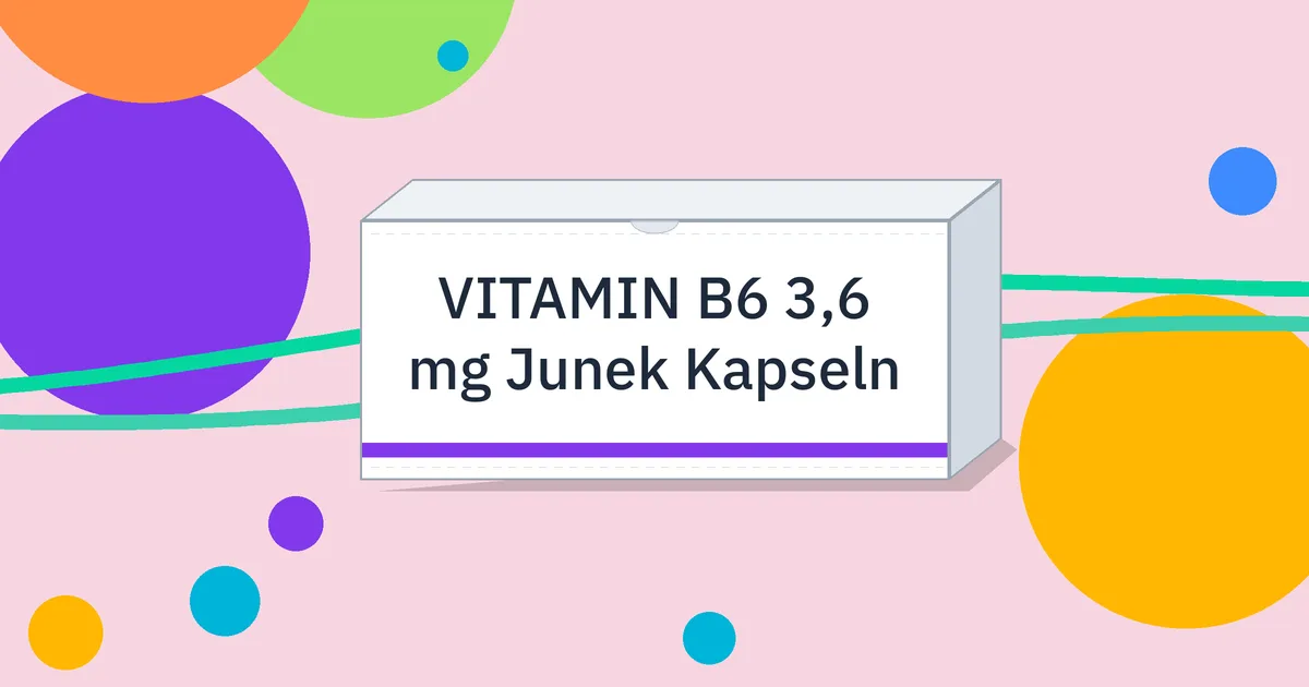 Symbolbild: Packung mit der Aufschrift VITAMIN B6 3,6 mg Junek Kapseln (PZN 04367660) – Verfügbarkeit und Bezug in Apotheken in Frankfurt am Main