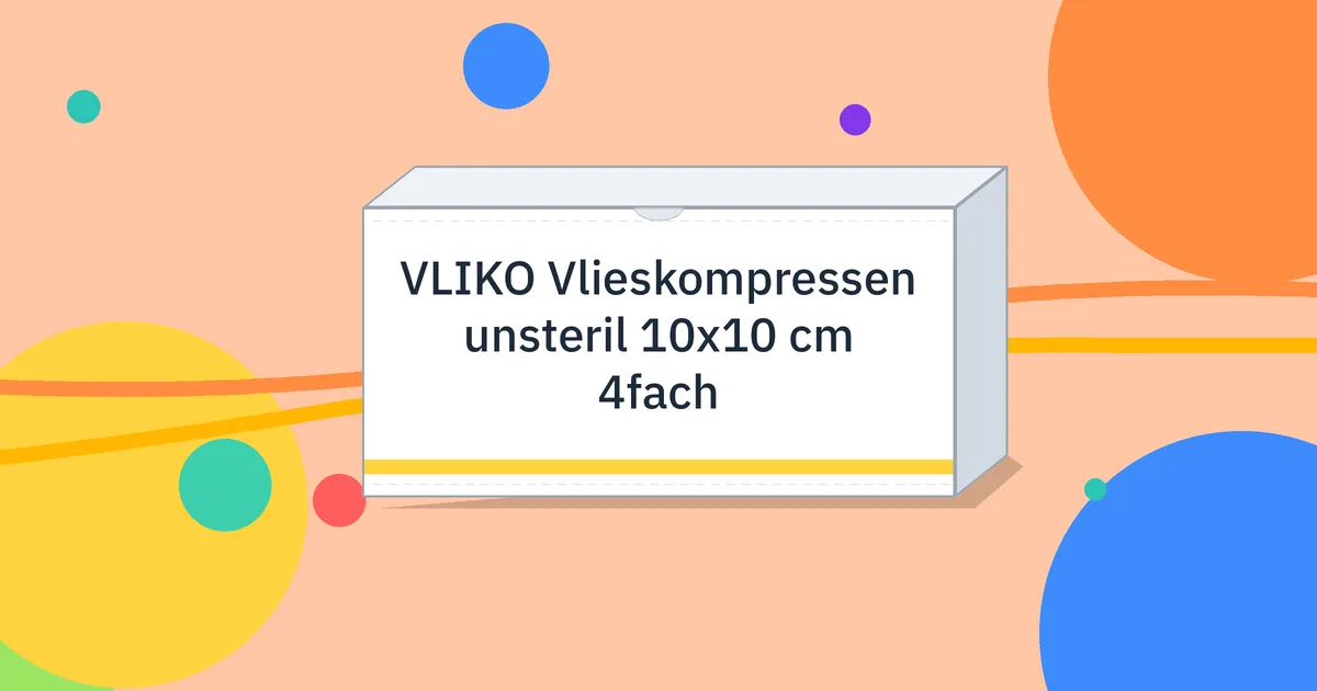 Symbolbild: Packung mit der Aufschrift VLIKO Vlieskompressen unsteril 10x10 cm 4fach (PZN 16602876) – Verfügbarkeit und Bezug in Apotheken in Frankfurt am Main