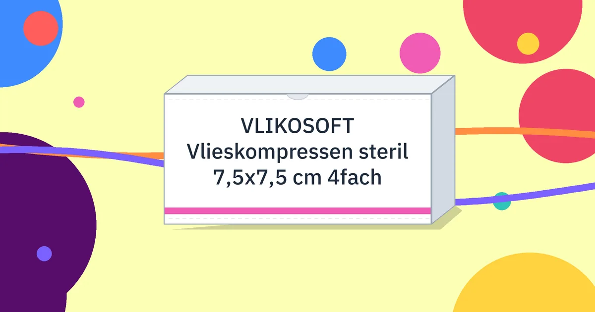 Symbolbild: Packung mit der Aufschrift VLIKOSOFT Vlieskompressen steril 7,5x7,5 cm 4fach (PZN 19721251) – Verfügbarkeit und Bezug in Apotheken in Frankfurt am Main