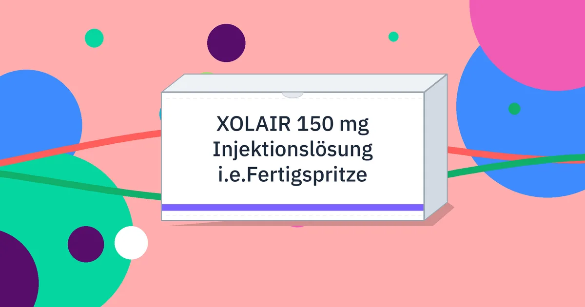Symbolbild: Packung mit der Aufschrift XOLAIR 150 mg Injektionslösung i.e.Fertigspritze (PZN 18036820) – Verfügbarkeit und Bezug in Apotheken in Frankfurt am Main