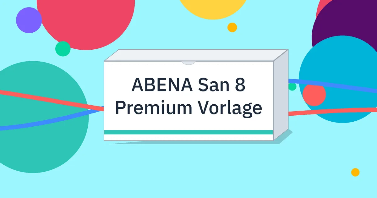Symbolbild: Packung mit der Aufschrift ABENA San 8 Premium Vorlage (PZN 10219722) – Verfügbarkeit und Bezug in Apotheken in Frankfurt am Main