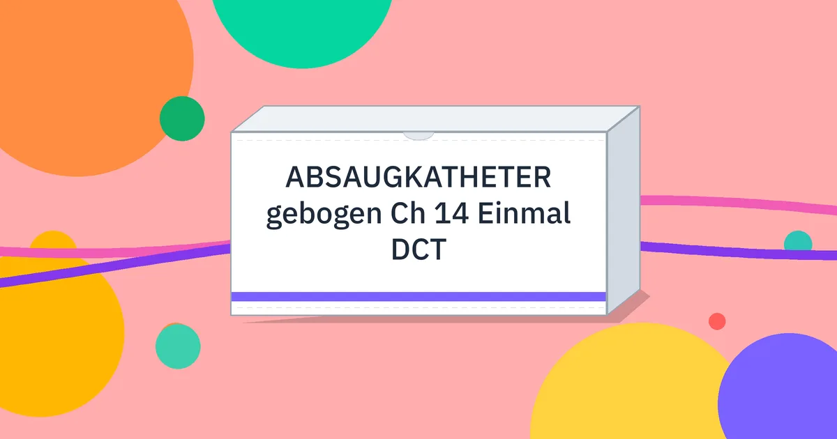 Symbolbild: Packung mit der Aufschrift ABSAUGKATHETER gebogen Ch 14 Einmal DCT (PZN 02847700) – Verfügbarkeit und Bezug in Apotheken in Frankfurt am Main