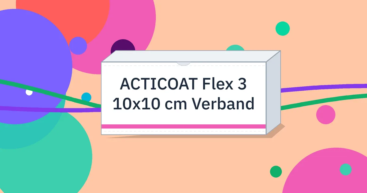 Symbolbild: Packung mit der Aufschrift ACTICOAT Flex 3 10x10 cm Verband (PZN 16348739) – Verfügbarkeit und Bezug in Apotheken in Frankfurt am Main