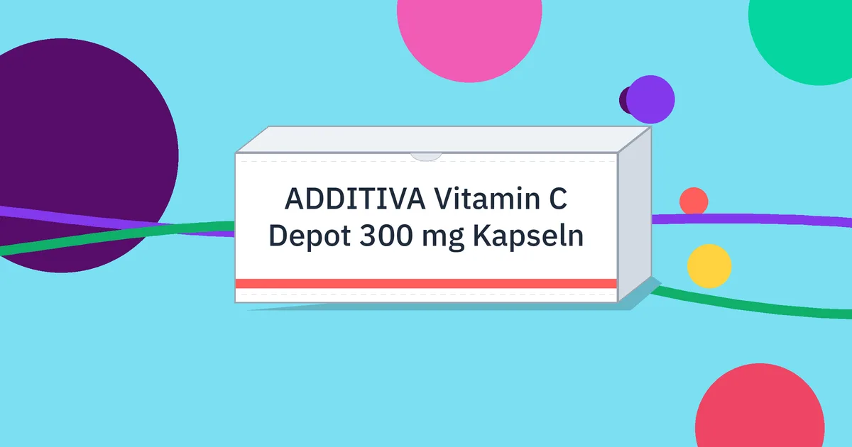 Symbolbild: Packung mit der Aufschrift ADDITIVA Vitamin C Depot 300 mg Kapseln (PZN 03045368) – Verfügbarkeit und Bezug in Apotheken in Frankfurt am Main