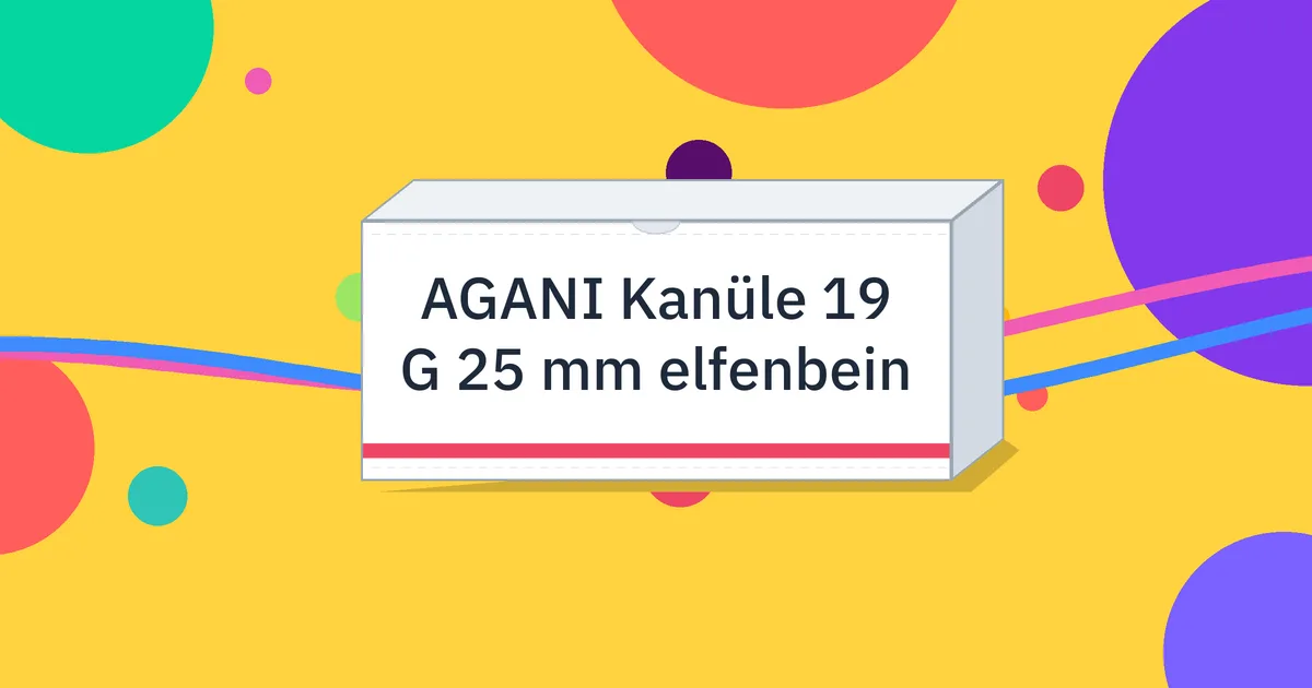 Symbolbild: Packung mit der Aufschrift AGANI Kanüle 19 G 25 mm elfenbein (PZN 20130377) – Verfügbarkeit und Bezug in Apotheken in Frankfurt am Main