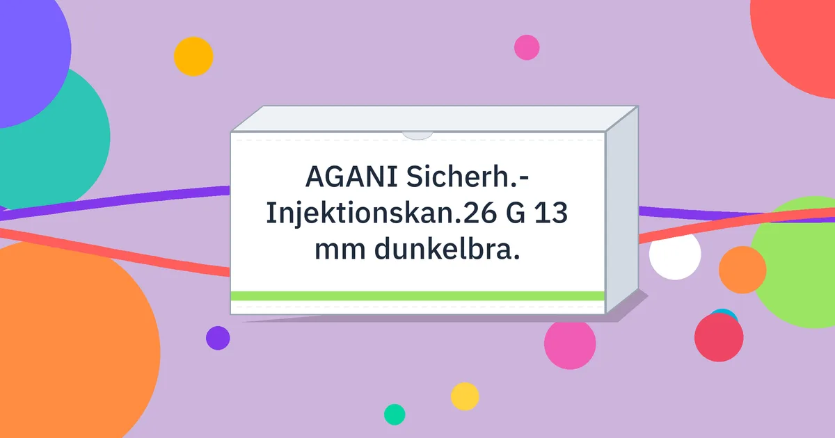Symbolbild: Packung mit der Aufschrift AGANI Sicherh.-Injektionskan.26 G 13 mm dunkelbra. (PZN 20130851) – Verfügbarkeit und Bezug in Apotheken in Frankfurt am Main