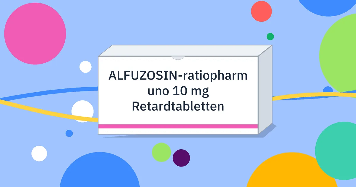 Symbolbild: Packung mit der Aufschrift ALFUZOSIN-ratiopharm uno 10 mg Retardtabletten (PZN 04673960) – Verfügbarkeit und Bezug in Apotheken in Frankfurt am Main