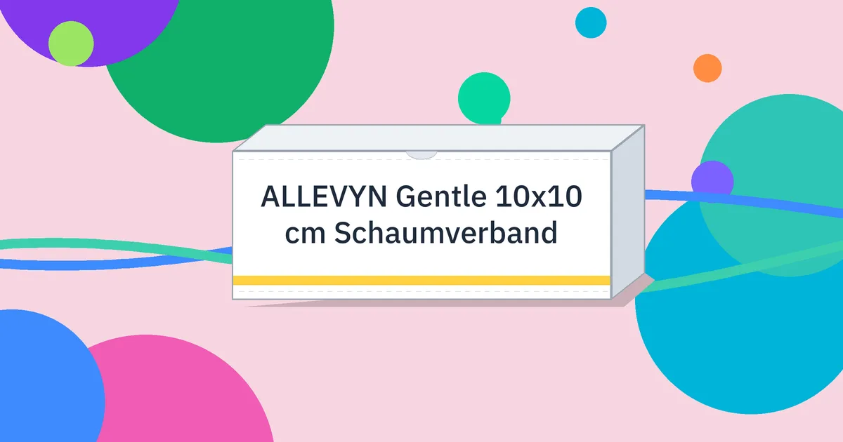 Symbolbild: Packung mit der Aufschrift ALLEVYN Gentle 10x10 cm Schaumverband (PZN 15572245) – Verfügbarkeit und Bezug in Apotheken in Frankfurt am Main