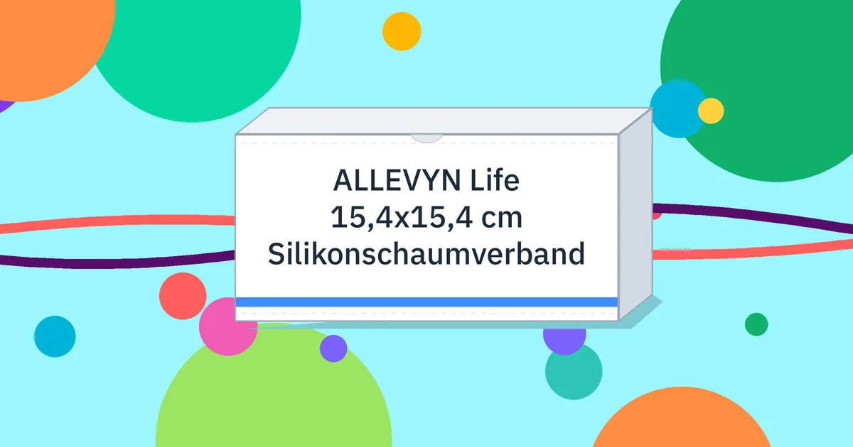 Symbolbild: Packung mit der Aufschrift ALLEVYN Life 15,4x15,4 cm Silikonschaumverband (PZN 11647503) – Verfügbarkeit und Bezug in Apotheken in Frankfurt am Main