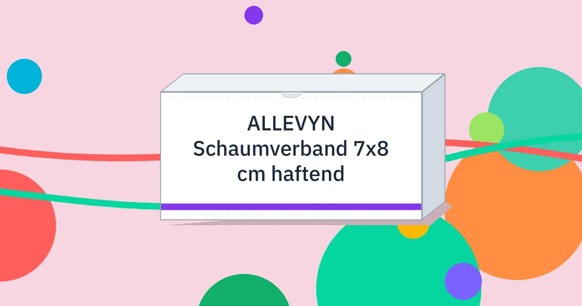Symbolbild: Packung mit der Aufschrift ALLEVYN Schaumverband 7x8 cm haftend (PZN 16082721) – Verfügbarkeit und Bezug in Apotheken in Frankfurt am Main