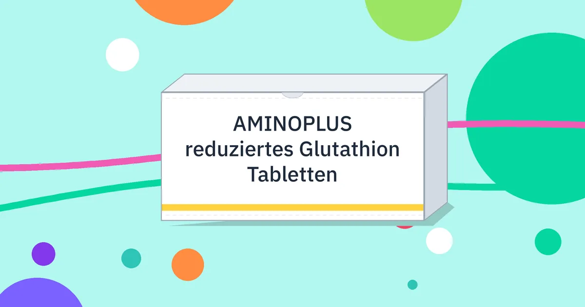 Symbolbild: Packung mit der Aufschrift AMINOPLUS reduziertes Glutathion Tabletten (PZN 16686790) – Verfügbarkeit und Bezug in Apotheken in Frankfurt am Main