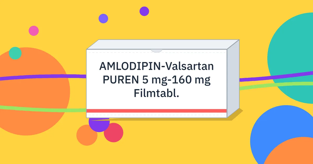 Symbolbild: Packung mit der Aufschrift AMLODIPIN-Valsartan PUREN 5 mg-160 mg Filmtabl. (PZN 12352402) – Verfügbarkeit und Bezug in Apotheken in Frankfurt am Main