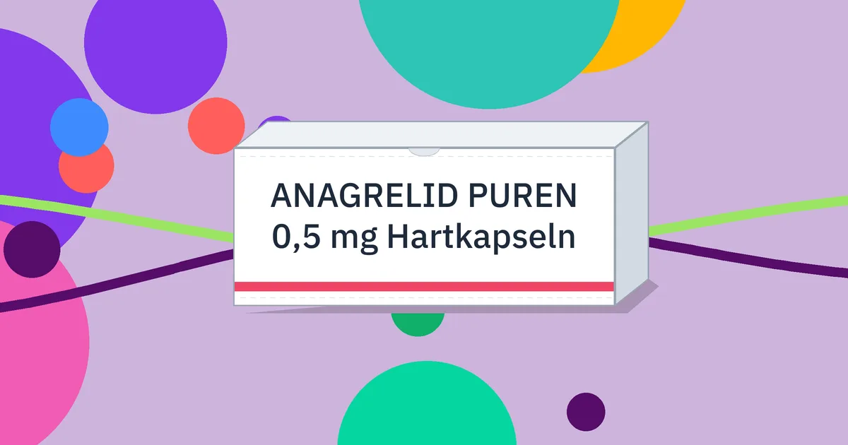 Symbolbild: Packung mit der Aufschrift ANAGRELID PUREN 0,5 mg Hartkapseln (PZN 14141394) – Verfügbarkeit und Bezug in Apotheken in Frankfurt am Main