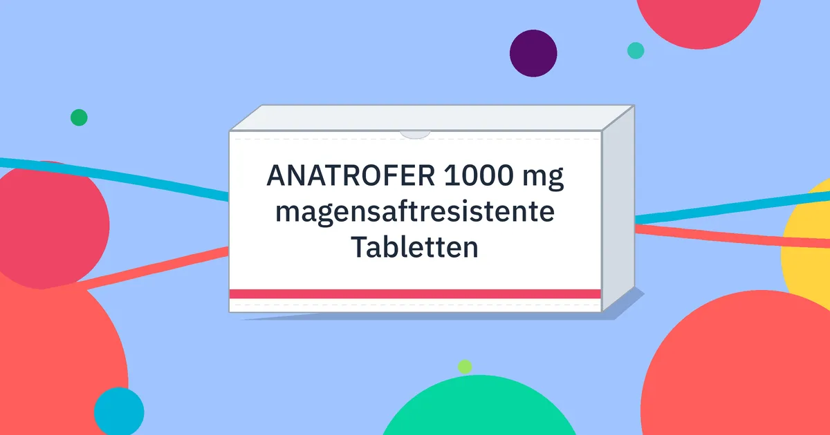 Symbolbild: Packung mit der Aufschrift ANATROFER 1000 mg magensaftresistente Tabletten (PZN 19696091) – Verfügbarkeit und Bezug in Apotheken in Frankfurt am Main