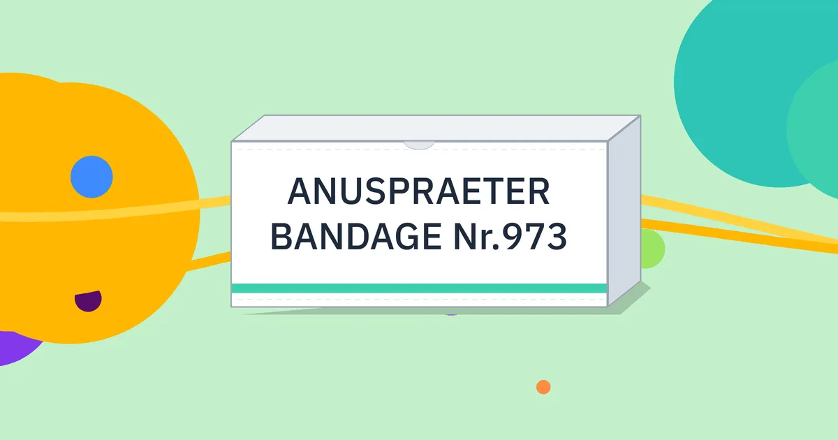 Symbolbild: Packung mit der Aufschrift ANUSPRAETER BANDAGE Nr.973 (PZN 01960877) – Verfügbarkeit und Bezug in Apotheken in Frankfurt am Main