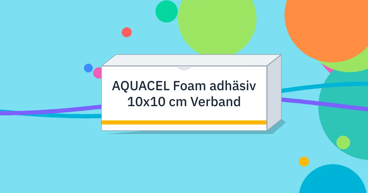Symbolbild: Packung mit der Aufschrift AQUACEL Foam adhäsiv 10x10 cm Verband (PZN 20893649) – Verfügbarkeit und Bezug in Apotheken in Frankfurt am Main