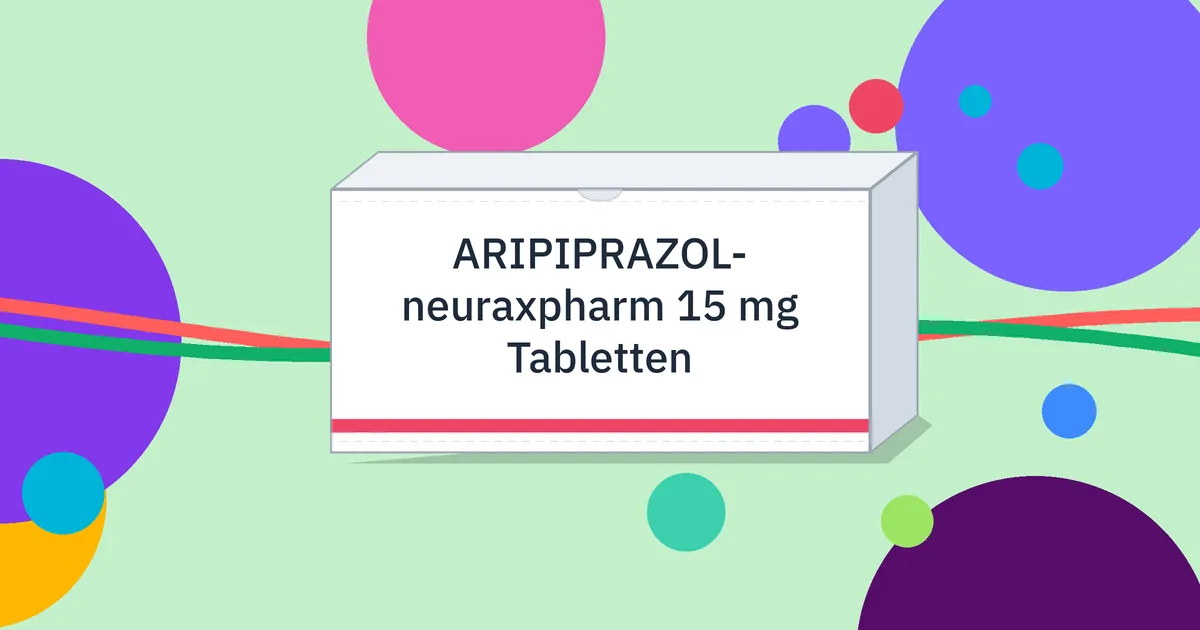 Symbolbild: Packung mit der Aufschrift ARIPIPRAZOL-neuraxpharm 15 mg Tabletten (PZN 10736280) – Verfügbarkeit und Bezug in Apotheken in Frankfurt am Main