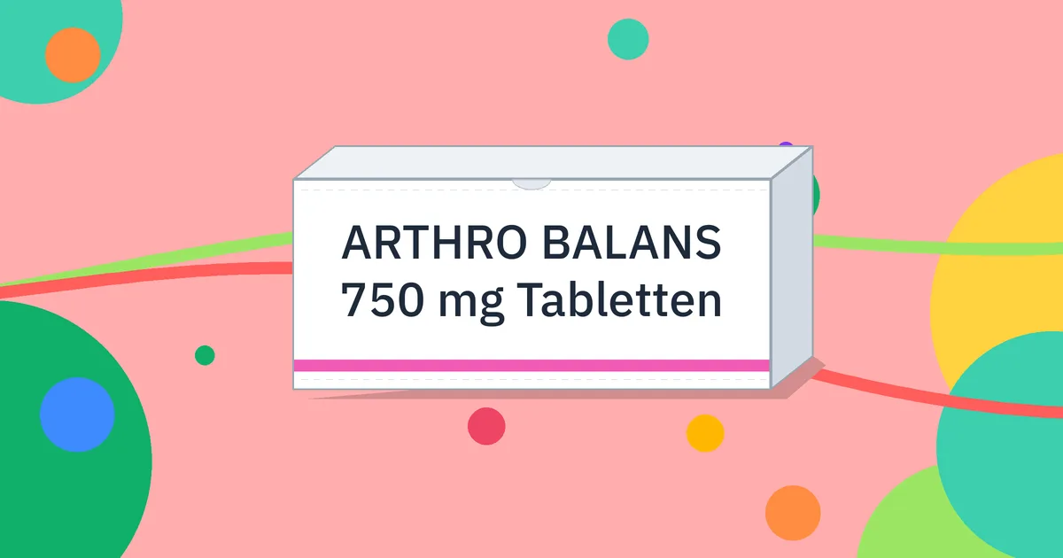 Symbolbild: Packung mit der Aufschrift ARTHRO BALANS 750 mg Tabletten (PZN 03032213) – Verfügbarkeit und Bezug in Apotheken in Frankfurt am Main