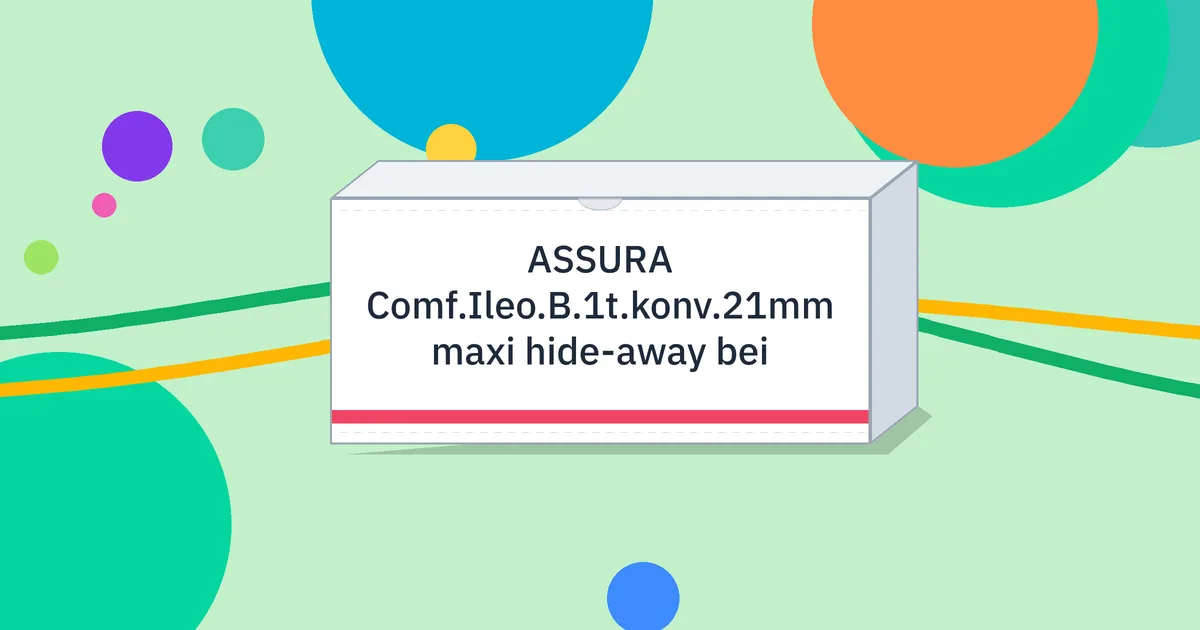 Symbolbild: Packung mit der Aufschrift ASSURA Comf.Ileo.B.1t.konv.21mm maxi hide-away bei (PZN 01691064) – Verfügbarkeit und Bezug in Apotheken in Frankfurt am Main