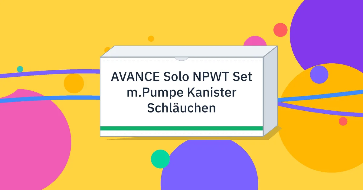 Symbolbild: Packung mit der Aufschrift AVANCE Solo NPWT Set m.Pumpe Kanister Schläuchen (PZN 16821851) – Verfügbarkeit und Bezug in Apotheken in Frankfurt am Main
