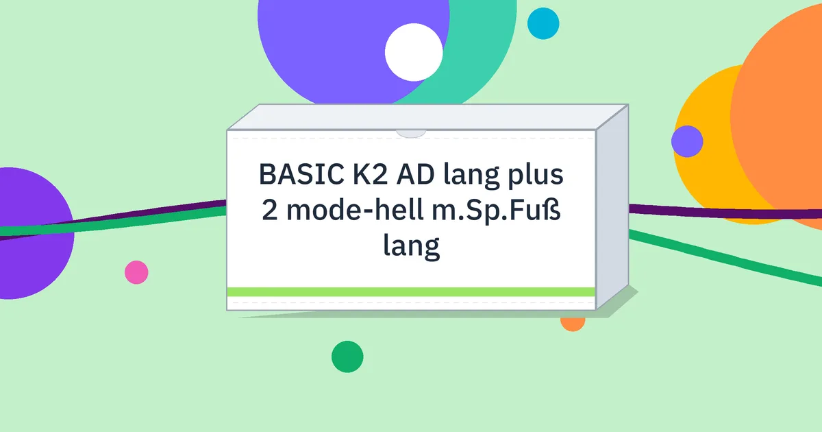 Symbolbild: Packung mit der Aufschrift BASIC K2 AD lang plus 2 mode-hell m.Sp.Fuß lang (PZN 20264043) – Verfügbarkeit und Bezug in Apotheken in Frankfurt am Main