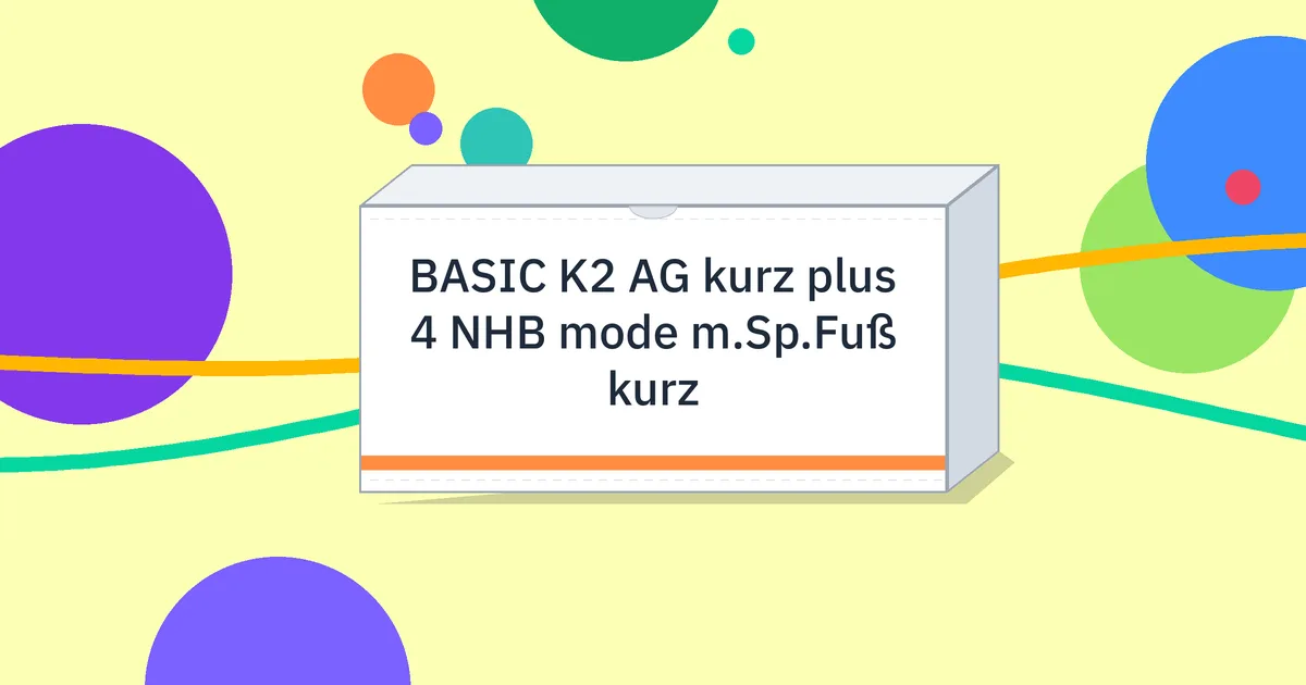 Symbolbild: Packung mit der Aufschrift BASIC K2 AG kurz plus 4 NHB mode m.Sp.Fuß kurz (PZN 20267774) – Verfügbarkeit und Bezug in Apotheken in Frankfurt am Main