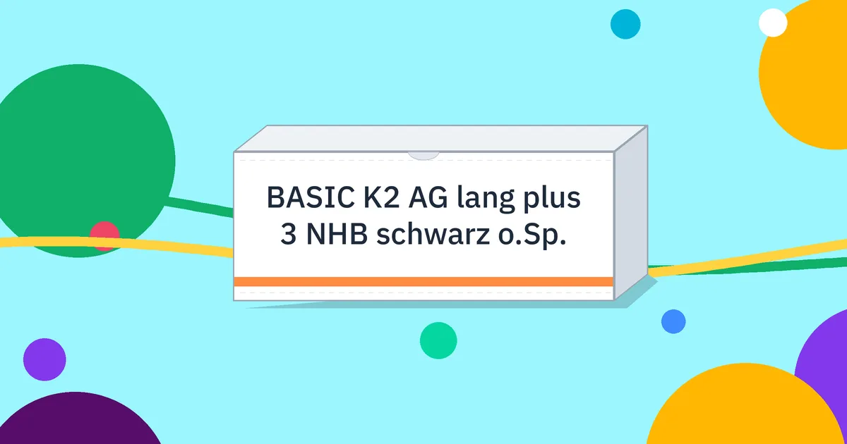 Symbolbild: Packung mit der Aufschrift BASIC K2 AG lang plus 3 NHB schwarz o.Sp. (PZN 20266993) – Verfügbarkeit und Bezug in Apotheken in Frankfurt am Main