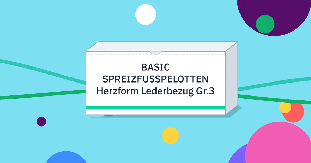 Symbolbild: Packung mit der Aufschrift BASIC SPREIZFUSSPELOTTEN Herzform Lederbezug Gr.3 (PZN 15381137) – Verfügbarkeit und Bezug in Apotheken in Frankfurt am Main
