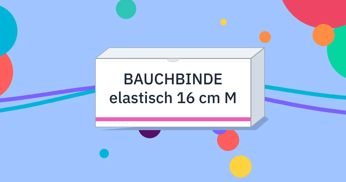 Symbolbild: Packung mit der Aufschrift BAUCHBINDE elastisch 16 cm M (PZN 19070664) – Verfügbarkeit und Bezug in Apotheken in Frankfurt am Main