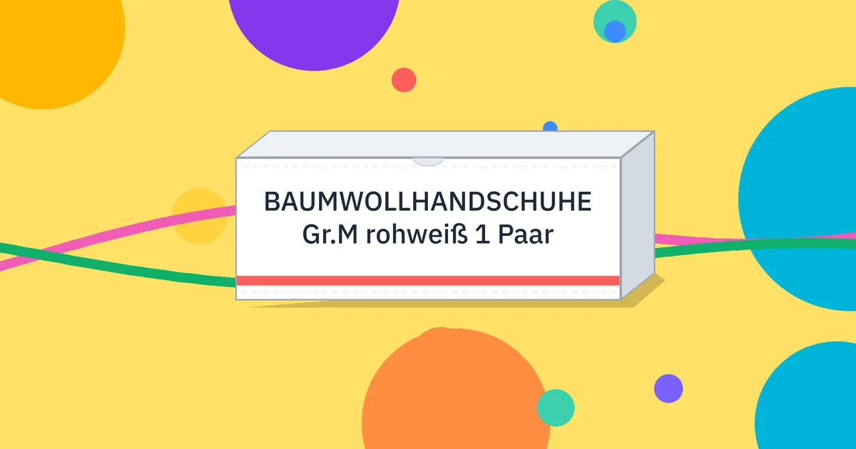 Symbolbild: Packung mit der Aufschrift BAUMWOLLHANDSCHUHE Gr.M rohweiß 1 Paar (PZN 16718969) – Verfügbarkeit und Bezug in Apotheken in Frankfurt am Main