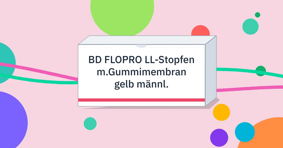 Symbolbild: Packung mit der Aufschrift BD FLOPRO LL-Stopfen m.Gummimembran gelb männl. (PZN 02063967) – Verfügbarkeit und Bezug in Apotheken in Frankfurt am Main