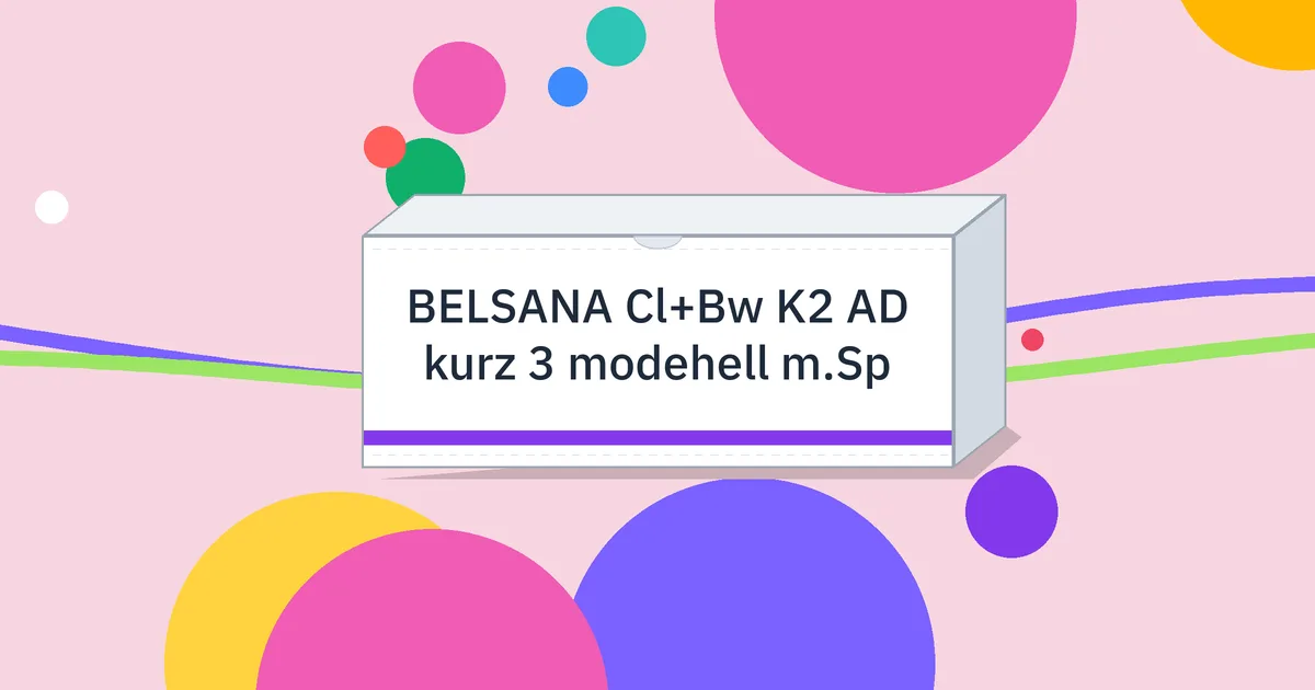 Symbolbild: Packung mit der Aufschrift BELSANA Cl+Bw K2 AD kurz 3 modehell m.Sp (PZN 12241246) – Verfügbarkeit und Bezug in Apotheken in Frankfurt am Main