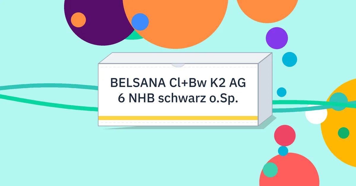 Symbolbild: Packung mit der Aufschrift BELSANA Cl+Bw K2 AG 6 NHB schwarz o.Sp. (PZN 12248343) – Verfügbarkeit und Bezug in Apotheken in Frankfurt am Main