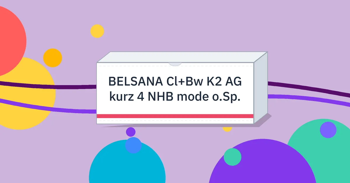 Symbolbild: Packung mit der Aufschrift BELSANA Cl+Bw K2 AG kurz 4 NHB mode o.Sp. (PZN 12247510) – Verfügbarkeit und Bezug in Apotheken in Frankfurt am Main