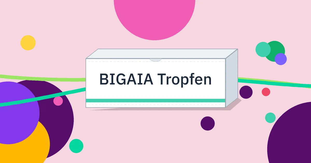 Symbolbild: Packung mit der Aufschrift BIGAIA Tropfen (PZN 19926303) – Verfügbarkeit und Bezug in Apotheken in Frankfurt am Main