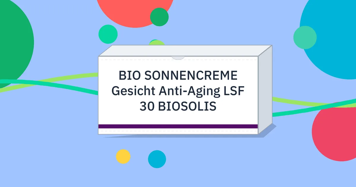 Symbolbild: Packung mit der Aufschrift BIO SONNENCREME Gesicht Anti-Aging LSF 30 BIOSOLIS (PZN 16657742) – Verfügbarkeit und Bezug in Apotheken in Frankfurt am Main