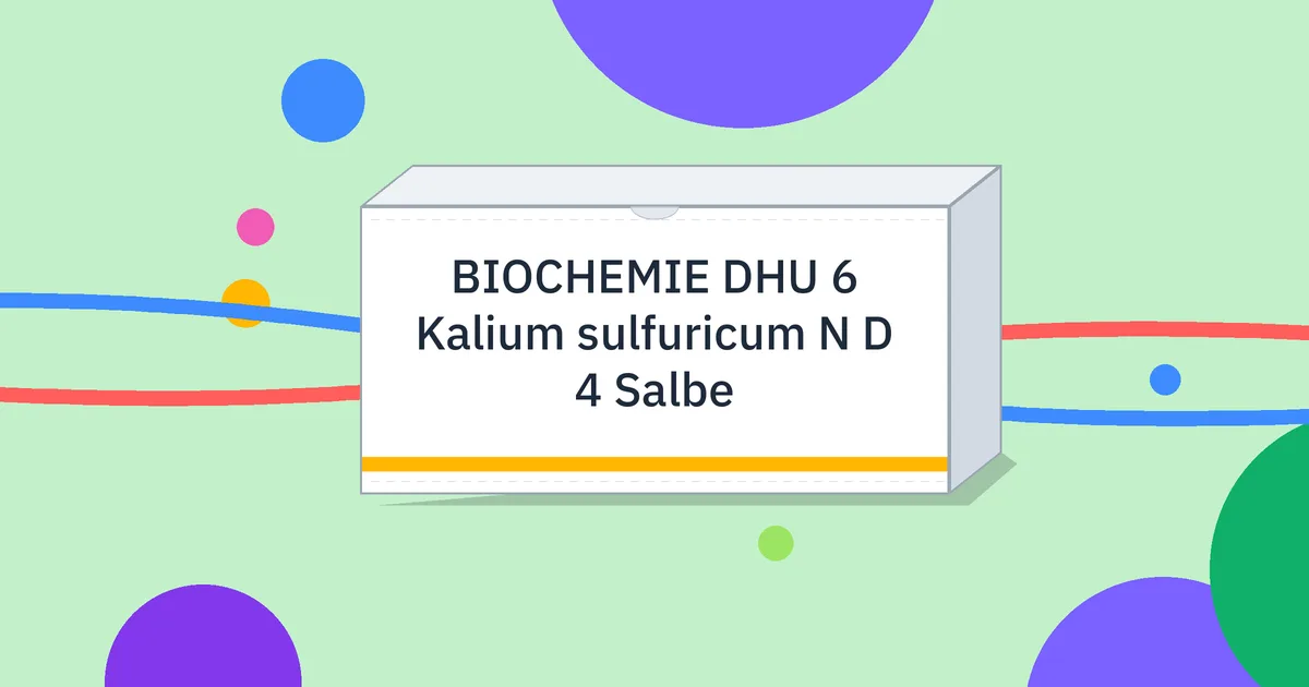 Symbolbild: Packung mit der Aufschrift BIOCHEMIE DHU 6 Kalium sulfuricum N D 4 Salbe (PZN 03965726) – Verfügbarkeit und Bezug in Apotheken in Frankfurt am Main