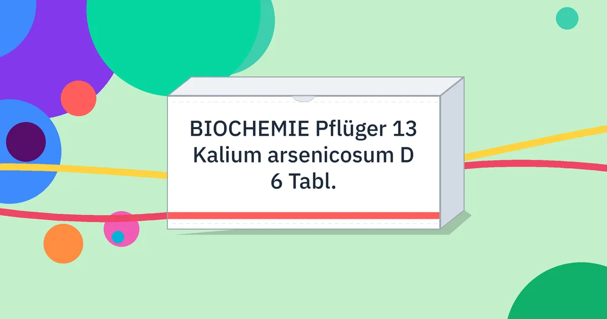 Symbolbild: Packung mit der Aufschrift BIOCHEMIE Pflüger 13 Kalium arsenicosum D 6 Tabl. (PZN 06321320) – Verfügbarkeit und Bezug in Apotheken in Frankfurt am Main